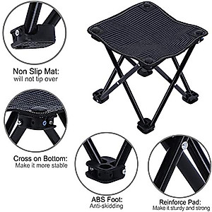 aingycy Folding Portable Camping Stool Mini Lightweight Sturdy Collapsible Chair for Camping, Fishing, Hiking, Fishing, Travel, Beach, Picnic with Portable Bag, Black
