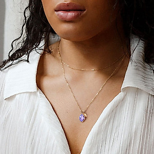 Me&Hz June Birthstone Necklace for Women 14K Gold Filled Dainty A Initial Necklace Light Purple Crystal Pendant Alexandrite Necklace for Mom Daughter Grandma Personalized June Birthday Gift
