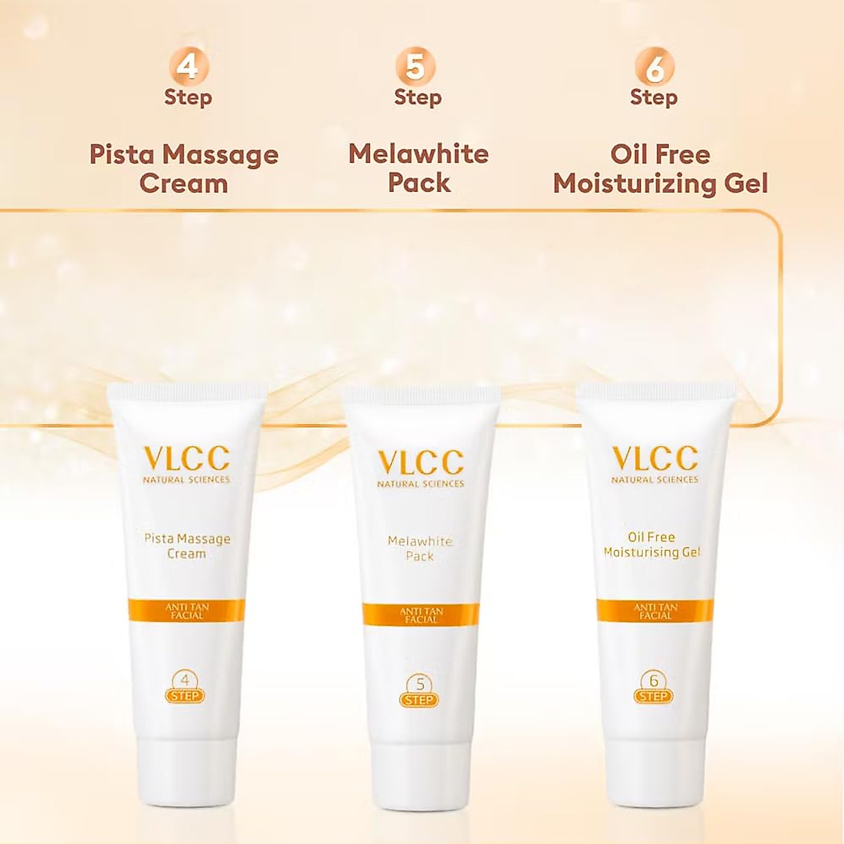 VLCC Natural Anti Tan Facial Kit - Single Use | Salon Like Facial at Home in Just 6-Steps | Includes Cleanser, Scrub, Cream, Face Pack & Moisturizing Gels | 2.12 Oz/60g