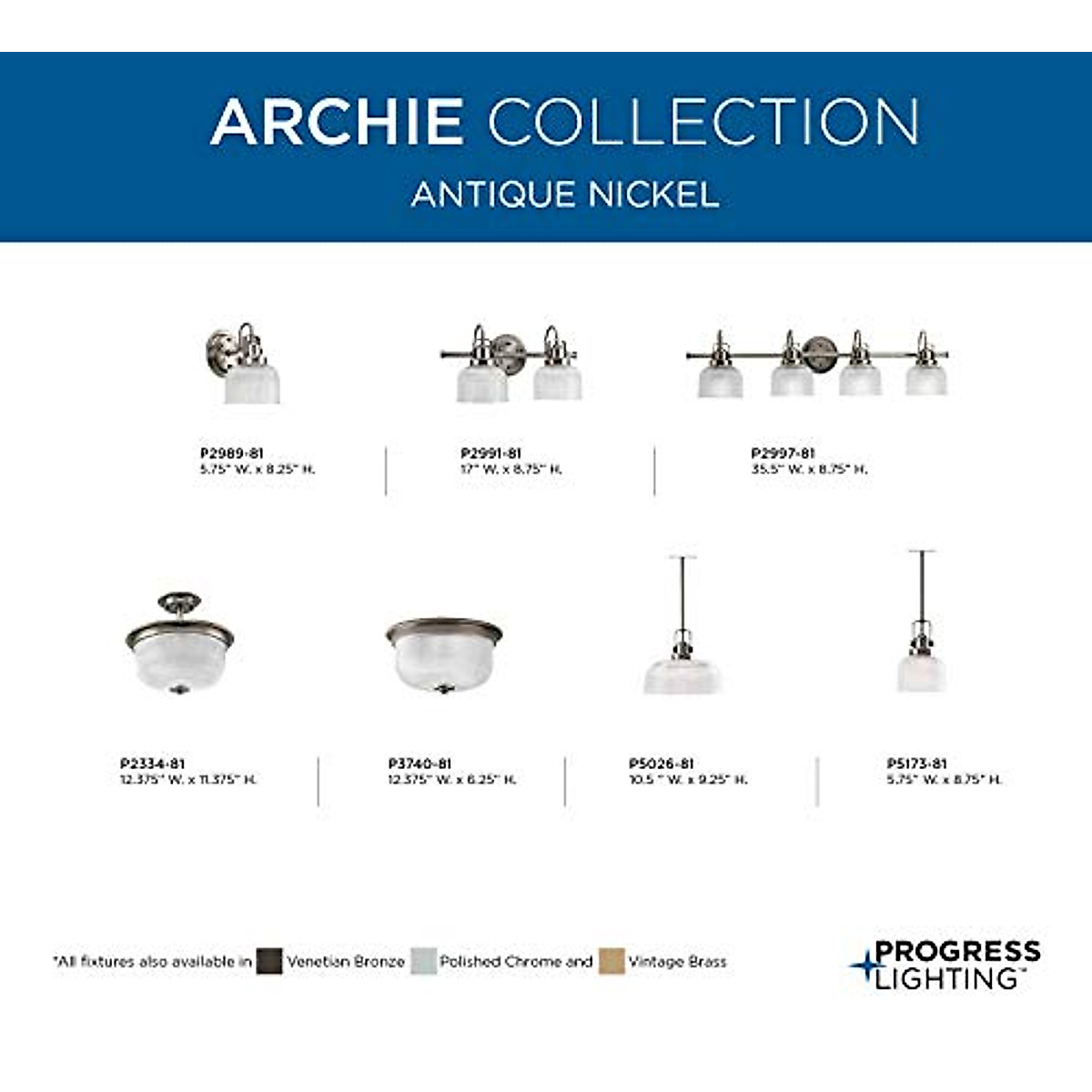 Progress Lighting P5173-81 Archie Collection One-Light Mini-Pendant, 15, 6, Antique Nickel