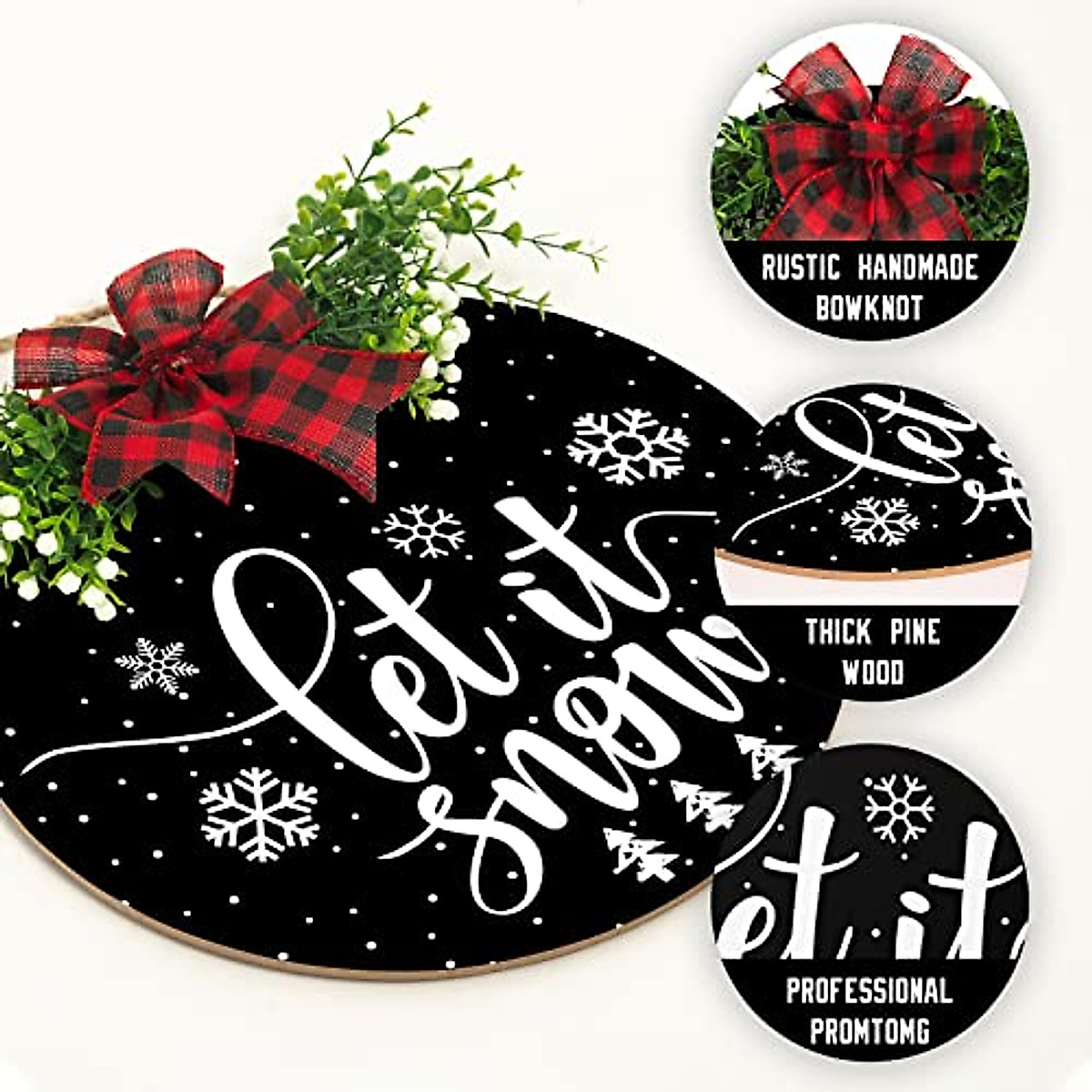 Let It Snow Sign - Welcome Christmas Decor Hanging Sign for Front Door, Living Room, Farmhouse Porch & Outdoor - 12 inches