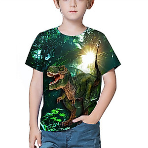 LAIDIPAS Boys Dinosaur Shirts Unisex Cool Graphic Kids T-Shirts 3D Animal Tees for Girls 8-10 Years