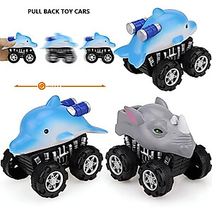 Liberty Imports 12 Pack Monster Truck Pull Back Cars, Large Animal Toy Pullback Vehicles Party Favors Play Set for Kids, Boys, Toddlers