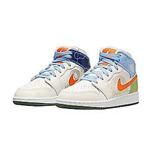 Jordan Boy's Air Jordan 1 Mid SE (Big Kid) Sail/Safety Orange/Psychic Blue 4 Big Kid M