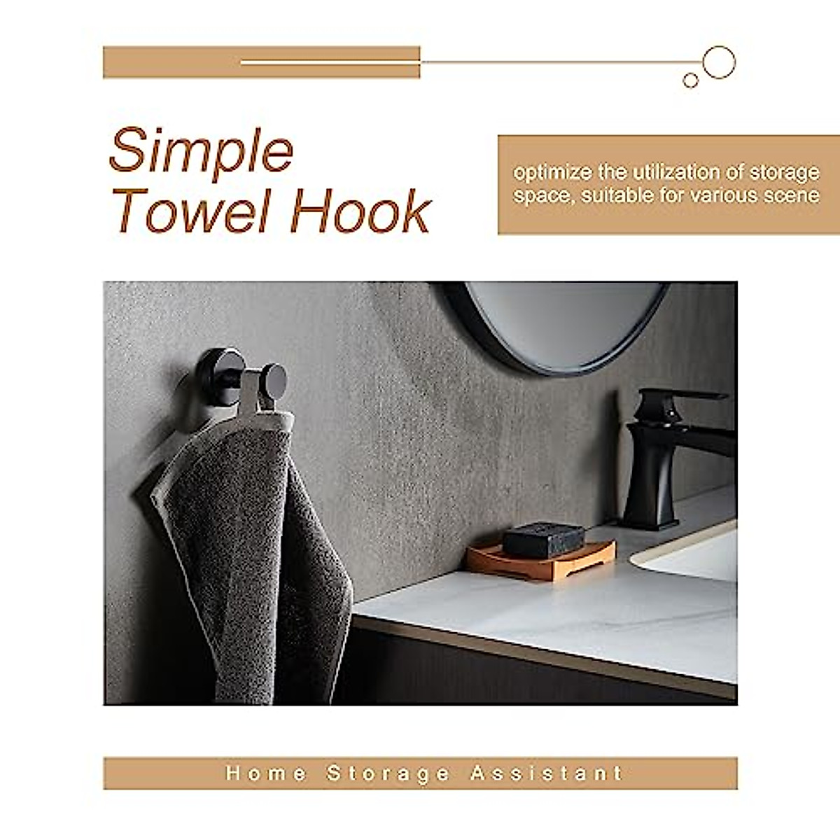 APLusee Matte Black Robe Towel Hook, Stainless Steel Modern Coat Hook, Utility Shower Towel Hanger for Bathroom Kitchen Home Storage