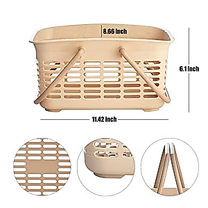 ALINK Plastic Shower Caddy Basket with Handle, Portable Organizer Storage Basket for College Dorm, Bathroom, Kitchen - Khaki