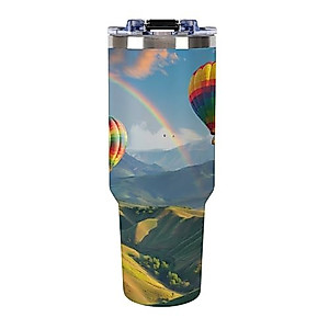 Hot-Air Balloons 40 Oz Tumbler Insulated Stainless Steel Water Bottle Travel Mug Car Cup with Handle And Straw