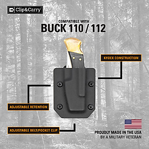 Clip & Carry Kydex Sheath for the Buck 110 & Buck 112 Folding Pocket Knife - Made in USA - Belt Holster Case - Orange