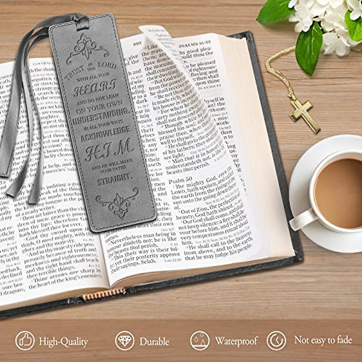 FINPAC Black Bible Cover w/Bible Verse Bookmarks for Women Men