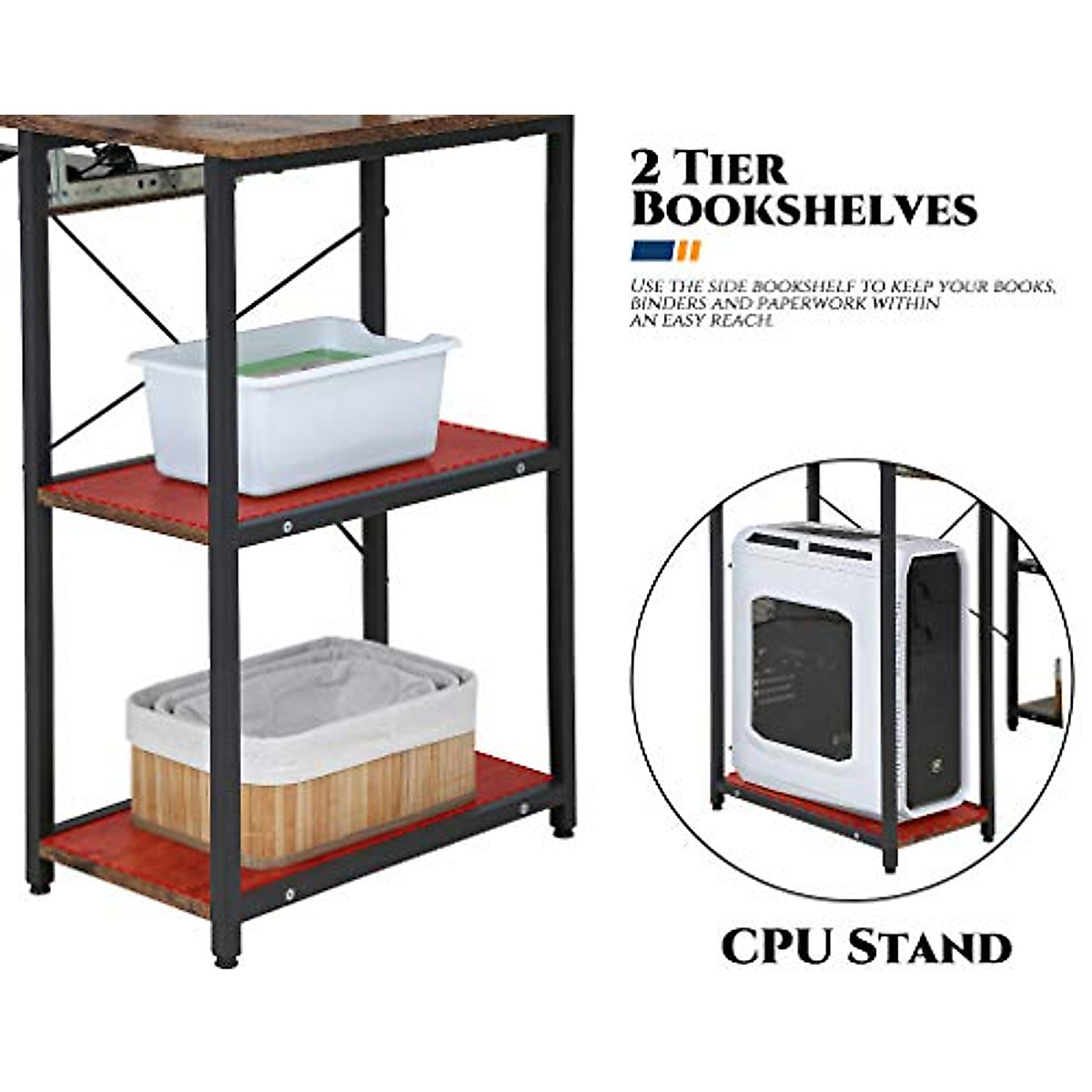 FDW Computer Desk 46" Gaming Writing Desk with Keyboard Tray/Monitor Stand Shelf/Storage Shelves/CPU Stand for Home Office