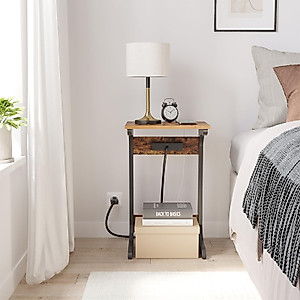 TUTOTAK Set of 2 C Shaped End Table with Charging Station, Tv Tray Table with 2 USB Ports and Outlets, Couch Table, Snack Table, Sofa Side Table for Small Spaces, Living Room, Bedroom TB01BB0442