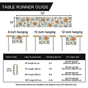 Seliem Summer Sea Starfish Conch Coral Table Runner, Coastal Ocean Wave Stripes Kitchen Dining Table Decor, Nautical Spring Seasonal Beach Home Decoration Indoor Outdoor Party Supply 13 x 72 Inches