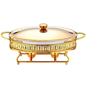 WCCCW Stainless Steel Chafing Dish 2 Quart Full Size Buffet Chafer Set with Water Pan, Food Pan, Fuel Holder and Lid for Buffet, Weddings, Parties,Gold