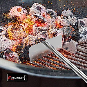ROMANTICIST Heavy Duty Stainless Steel Ash Tool Rake with 24” Long Rubber Handle for Big Green Egg Kamado Joe and Other Charcoal Grills - Wood Burning Stove Charcoal Pellet Poker Grilling Accessories