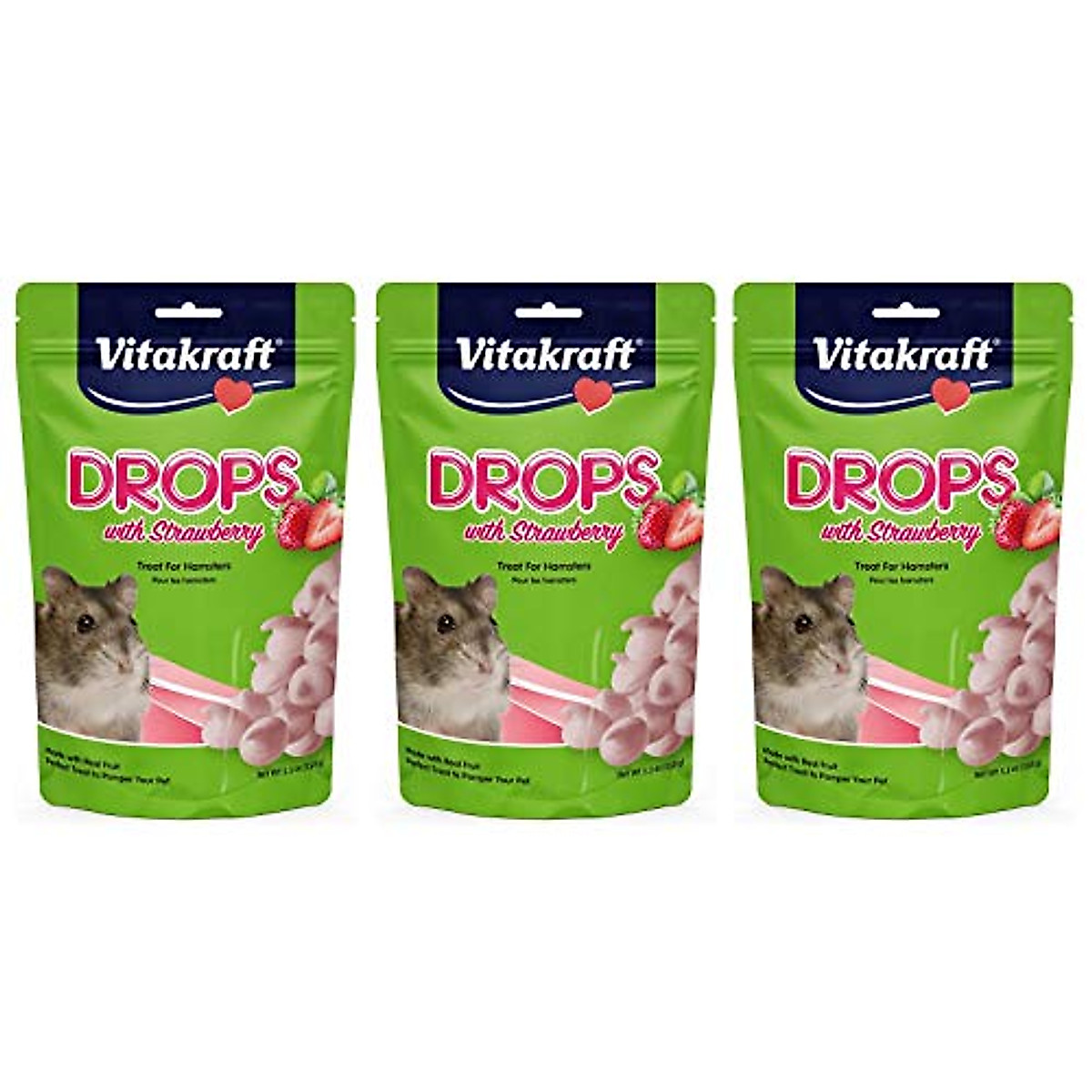 Vitakraft 3 Pack of Drops with Strawberry Hamster Treats, 5.3 Ounces each