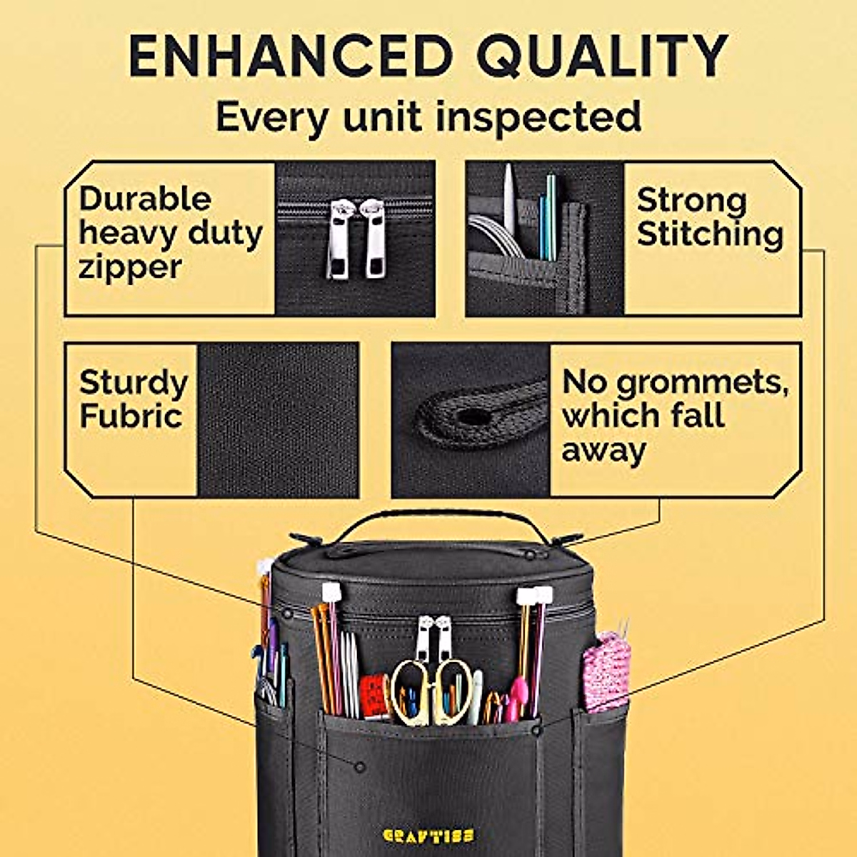 Starter Pack of 12x50g Acrylic Yarn Skeins with Black Yarn Storage Bag Bundle