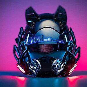 PDLING Cyberpunk Gothic Mask Helmet for Adult,Techwear mask, Halloween Cosplay Costume Accessory with LED Lamp, Futuristic Helmet