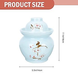 Luxshiny Pickle Jar Ceramic Chinese Pickling Jar Small Japanese Crock Kimchi Jar Pickled Cabbage Cylinder Tank Containers for Pickles Kimchi Appetizer Condiment - Blue