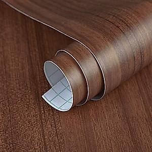 BAYYA Brown Wood Grain Contact Paper Waterproof Peel and Stick Wallpaper Walnut Look Furniture Sticker for Kitchen Cabinet Table Door Floor Shelf Drawer Liner Self-Adhesive Vinyl Film Wall Covering