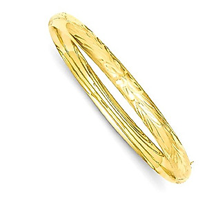 IceCarats 14K Yellow Gold 6.35mm Florentine Hinged Bangle Bracelet