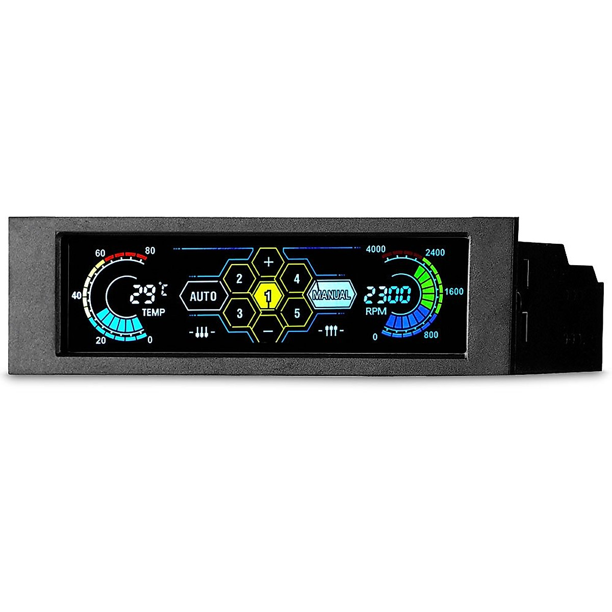 Wscoficey Fan Controller Temperature Monitor Automatic Speed Control LCD Front Panel STW 5.25" 5 Channel Touchscreen for Computer Cooling Fans