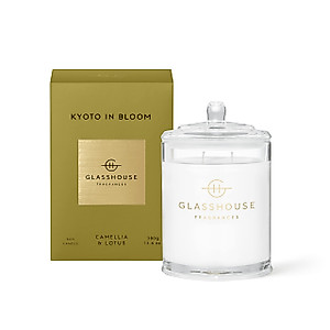 Glasshouse Fragrances Kyoto in Bloom Candle, Triple Scented Natural Soy Wax Blend, 2 Wicks & Glass Jar, 65 Hour Burn Time, Camellia & Lotus, 13.4 Oz (380g)