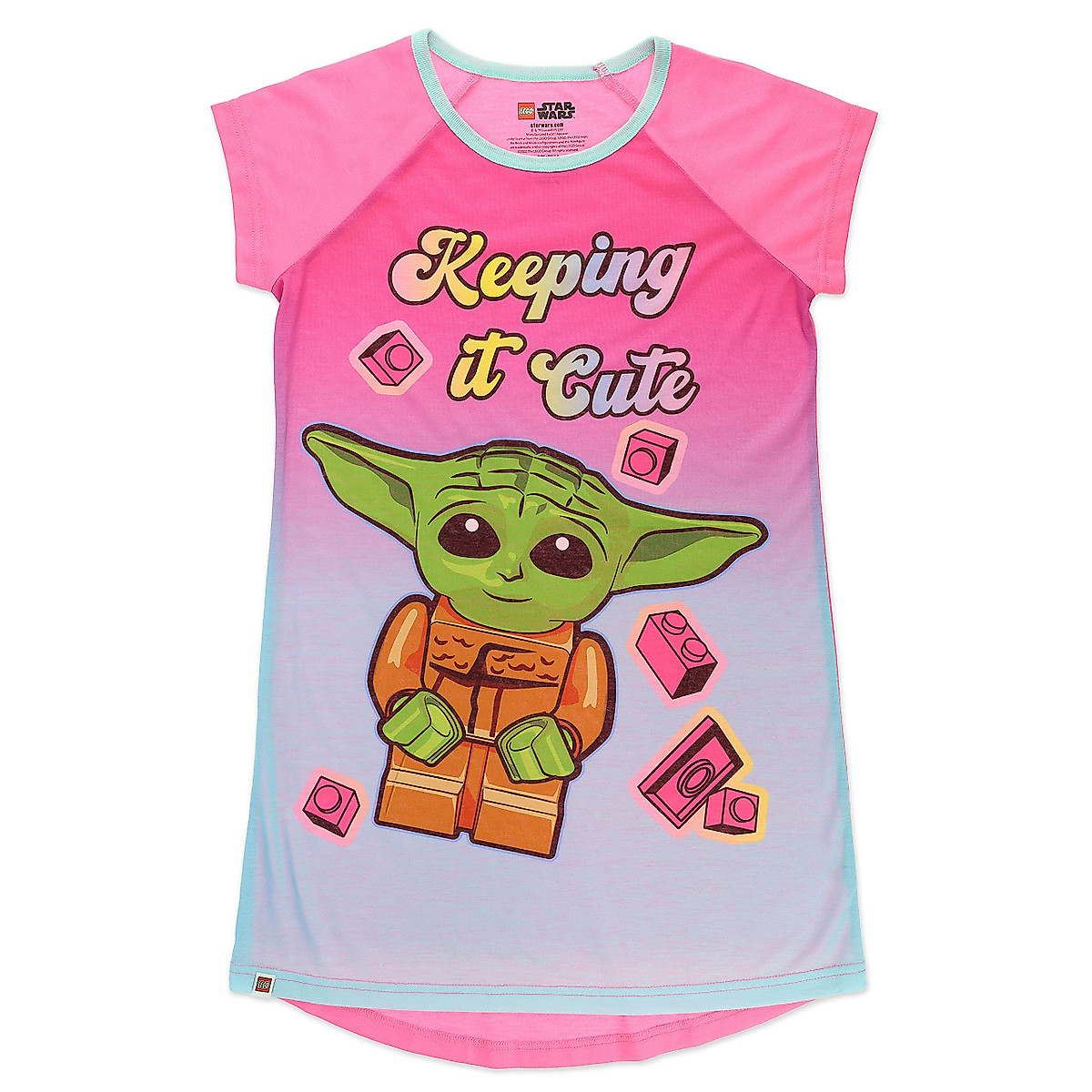 LEGO Star Wars Pajamas, Baby Yoda Nightshirt with Cozeez Slippers, Pink, Size Little Kids Size 7/8