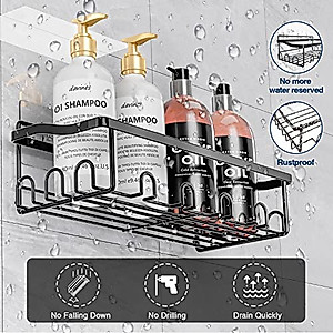 SIXDOVE 3 Pack Shower Caddy Shelves With 22 Hooks, Soap Holder Organizer Wall Mounted Shower Rack Basket With No Drilling Adhesive Shower Caddy Rustproof Storage Organizer (Black)