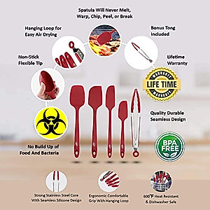 Kaluns Silicone Spatula Set 5 Pcs Rubber Spatulas Silicone Heat Resistant 600°F, Spatulas for Nonstick Cookware, Seamless Design with Stainless Steel Core, Dishwasher Safe, Bonus Tongs Included