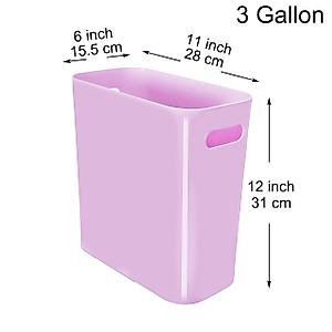 Youngever 2 Pack 3 Gallon Slim Trash Can, Plastic Garbage Container Bin, Trash Bin with Handles for Home Office, Living Room, Study Room, Kitchen, Bathroom (Purple)