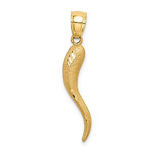 Saris and Things 14k Yellow Gold Solid Solid Diamond Cut Italian Horn Charm Pendant