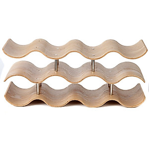 Lily's Home Countertop Wave Wine Rack, Wood, Elegant and Modern, Table Top Wine Storage (Oak, 11 Bottles)