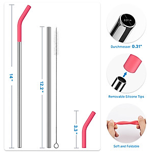 Bluwing 2 Pcs Stainless Steel Straws for 40 oz Stanley Tumbler, Replacement 40 oz Stanley Cup Straw Accessories with Silicone Tips and Cleaning Brush (Pink Dusk)