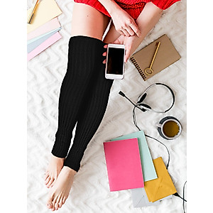 Sumind 2 Pairs Women Long Stirrup Leg Warmers Winter Knitted Over Knee Thigh High Long Socks 80s (Black and White)