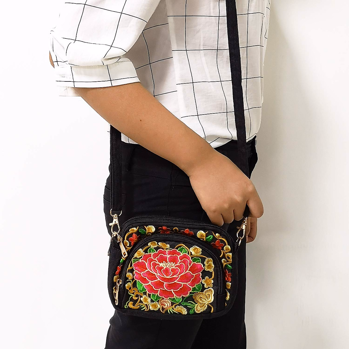 Honbay 1PCS Yunnan Ethnic Style Handmade Embroidered Crossbody Bag Mini Canvas Shoulder Bag