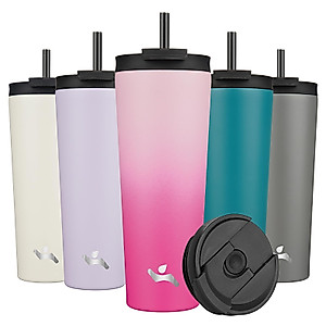 Konokyo 26 OZ Insulated Tumbler with Lid and 2 Straws Stainless Steel Water Bottle Vacuum Travel Mug Coffee Cup,Cherry