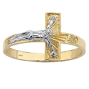 PalmBeach 10K Gold Two-Tone Crucifix Ring Sizes 6-10 Size 10