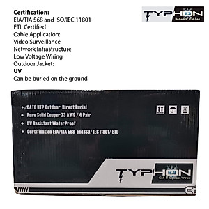Typhon Cat6 Direct Burial Outdoor Network Cable Solid Pure Copper UTP 23AWG UV Resistant