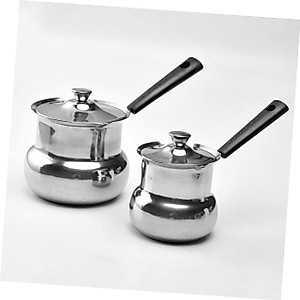 SHERCHPRY Milk Frothing Pitcher Stainless Steel Melting Pots Mini Milk Pot Butter Warmer Pan Miniature Saucepan Turkish Coffee Maker Soup Pot with Lid Cover for Kitchen 700ml Espresso Accessories