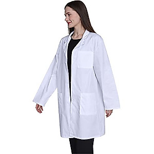 GOQUCHEP Professional Lab Coat for Women, Full Sleeve Cotton Blend Long Medical Coat，White, Unisex (White, Small)