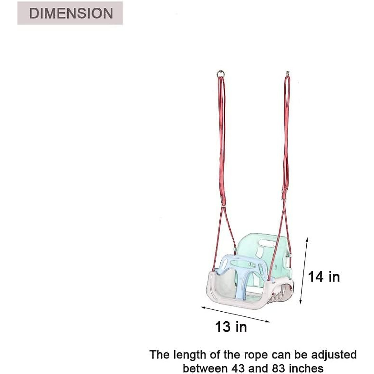 3 in 1 Kids Swing, Swing Seat for Baby/Toddler/Kids, with Adjustable Ropes, Snug & Secure Swing Seat Great for Tree/Swing Set, Indoor, Outdoor, Playground, Background (Green)