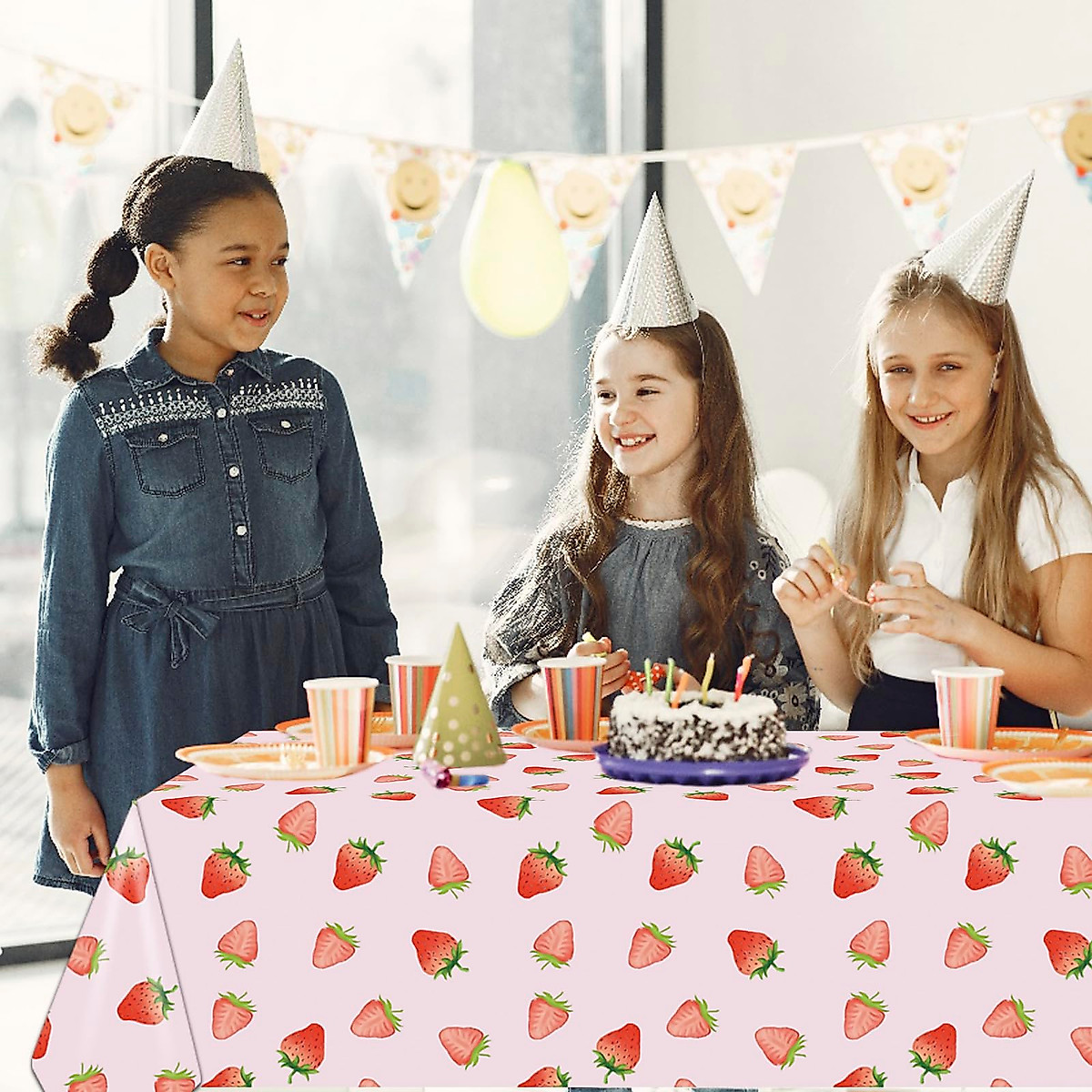 HTONTB 3PCS Strawberry Party Tablecloth,Strawberry Birthday Decorations 54X108INCH Disposable Plastic Rectangle Table Cover for Kids Girls Sweet Party Berry,Birthday Baby Shower Decoration