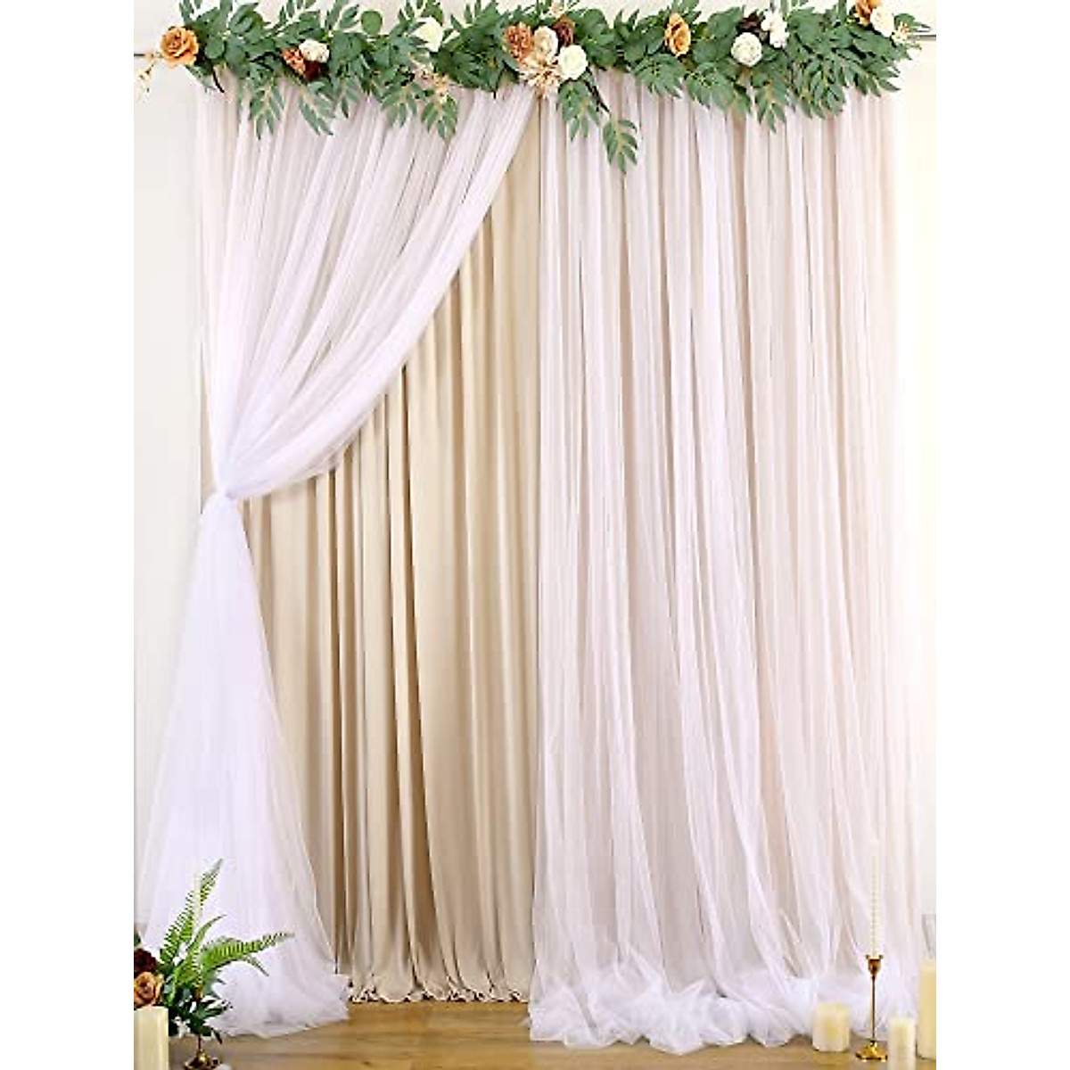 Champagne Tulle Backdrop Curtains for Baby Shower Party Wedding Photo Drape Backdrop for Photography Props Engagement Bridal Shower 5 ft X 10 ft