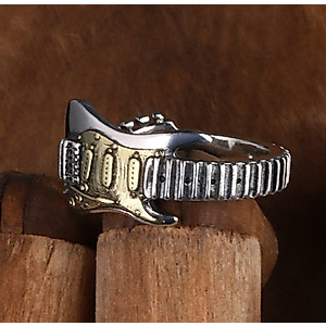 HUKQBUNX 925 Sterling Silver Men's Fashion Opening Electric Guitar Music Personality Hip hop Rock Style Domineering Ring