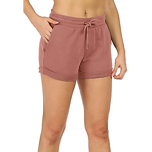 icyzone Workout Lounge Shorts for Women - Athletic Running Jogging Cotton Sweat Shorts (L, Dusty Pink/Light Gray)