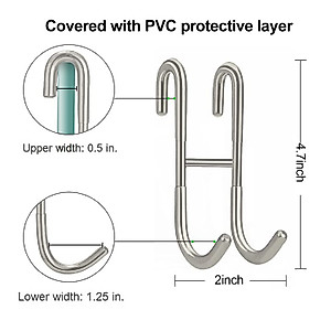 Haitis 2 Pack Over Shower Glass Door Hooks, Polished Silver, SUS 304 Stainless Steel Rack Hooks, Bathroom Frameless Drilling-Free Hanger, for Bathing Suits, Robe, Towel, Squeegee, Loofah, Shaver