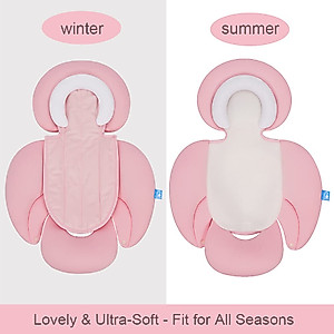 COOLBEBE New 2-in-1 Head & Body Supports for Baby Newborn Infants - Extra Soft Stroller Cushion Pads Car Seat Insert, Prefect for All Seasons, Pink