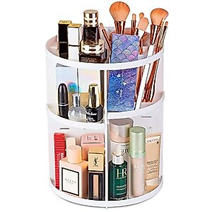 alcora life 360 Rotating Makeup Organizer, Makeup Spinning Organizer Rotating Organizer Desk for White Makeup Holder Lazy Susan Organizer Dresser- 7 Adjustable Layers with 4 Trays