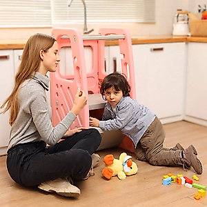 SDADI PLT01PK Children's Plastic Learning Step Stool with 3 Adjustable Heights, 150 Pound Capacity, Built-in Storage, and Non-Skid Rubber Feet, Pink
