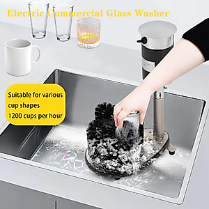Electric Commercial Glass Washer, 5-Brush Electric Submersible Glass Washer, Winery Wine Glass Cleaning Machine, Perfect for Bars and Cafes, with 1800rpm No-load Speed, 1200 Cups/h, Black
